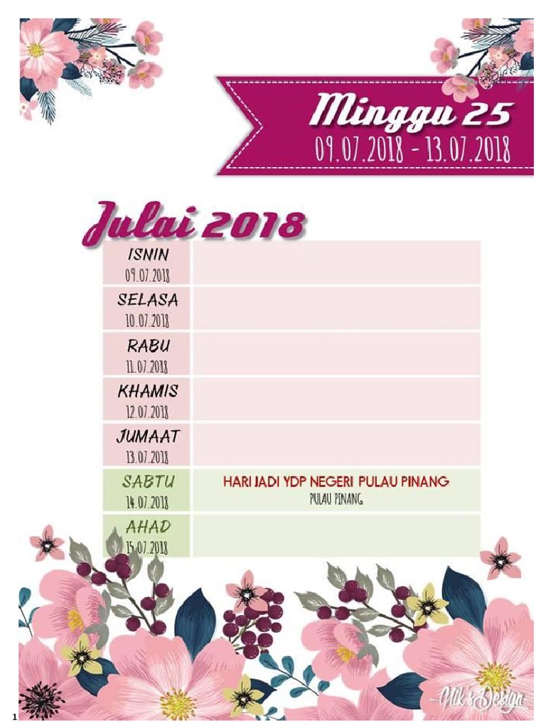 Divider Mingguan 2018 | PDF
