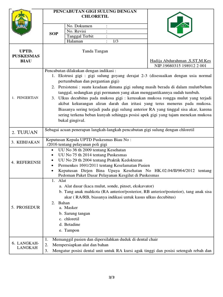 Pencabutan Gigi Sulung Dengan Chloretil | PDF