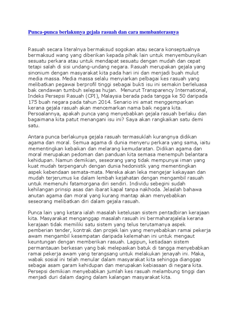 Punca-Punca Berlakunya Gejala Rasuah Dan Cara Membanterasnya | PDF