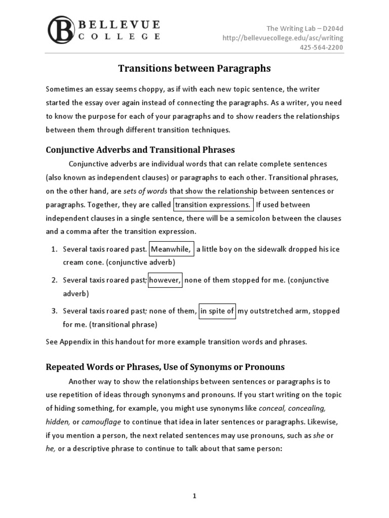 Paragraph Transitions | PDF | Paragraph | Sentence (Linguistics)