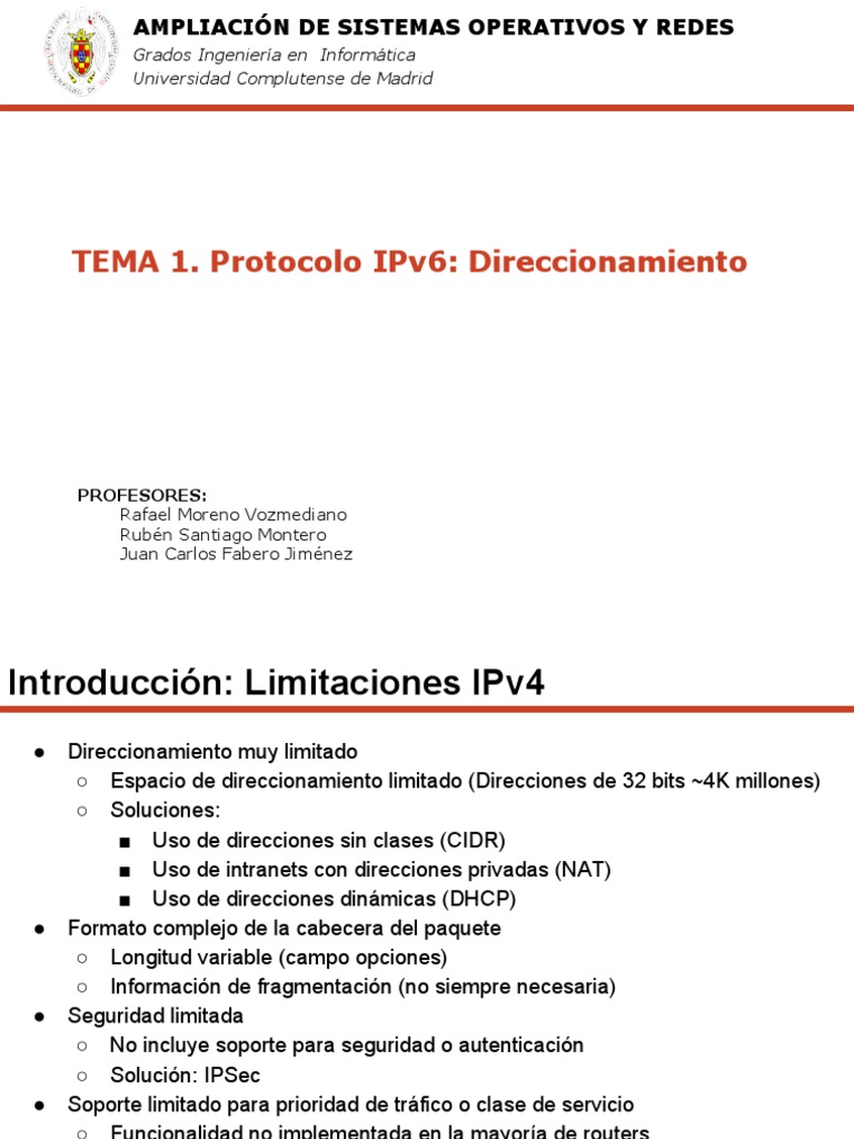 Tema 1 - Protocolo IPv6 PDF | PDF | Yo Pv6 | Enrutador (Computación)