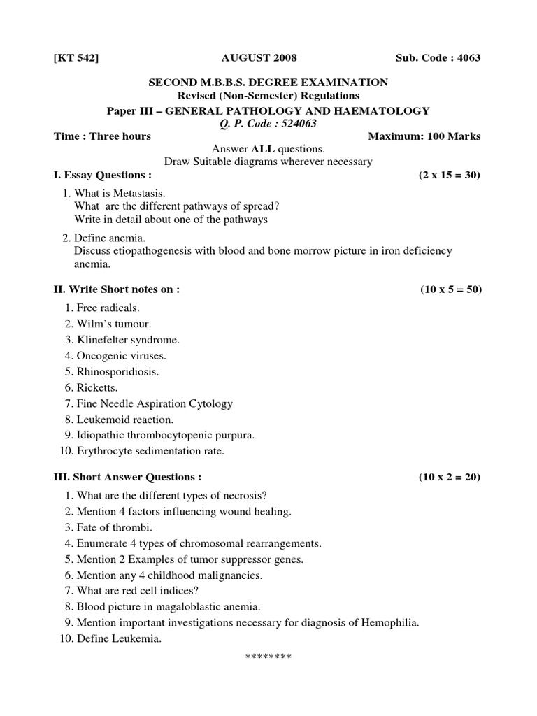 PATHology Questions MGR Medical University | Download Free PDF | Anemia ...