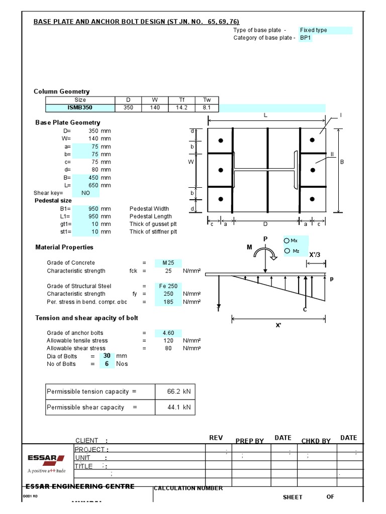 Baseplate (Fixed Type 6 Bolts) 123 | PDF | Bending | Screw
