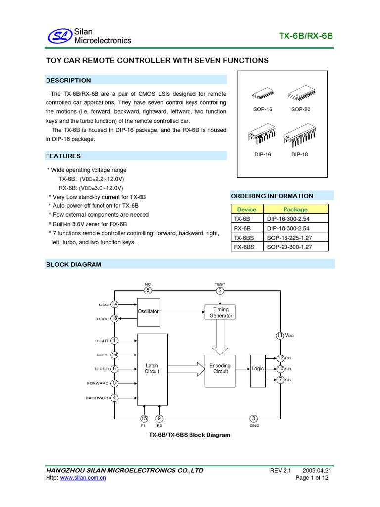 Toy Car Remote Controller With Seven Functions: TX-6B/RX-6B | PDF | Amplifier | Power Supply