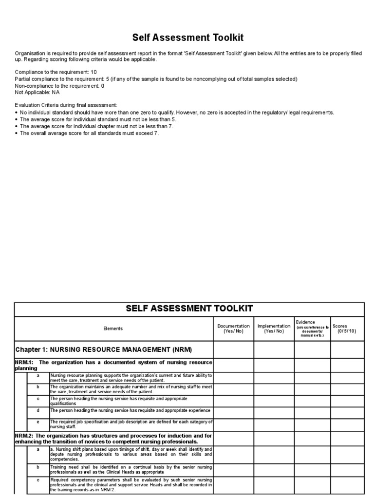 Nursing Self Assessment Toolkit | PDF | Infection Control | Nursing