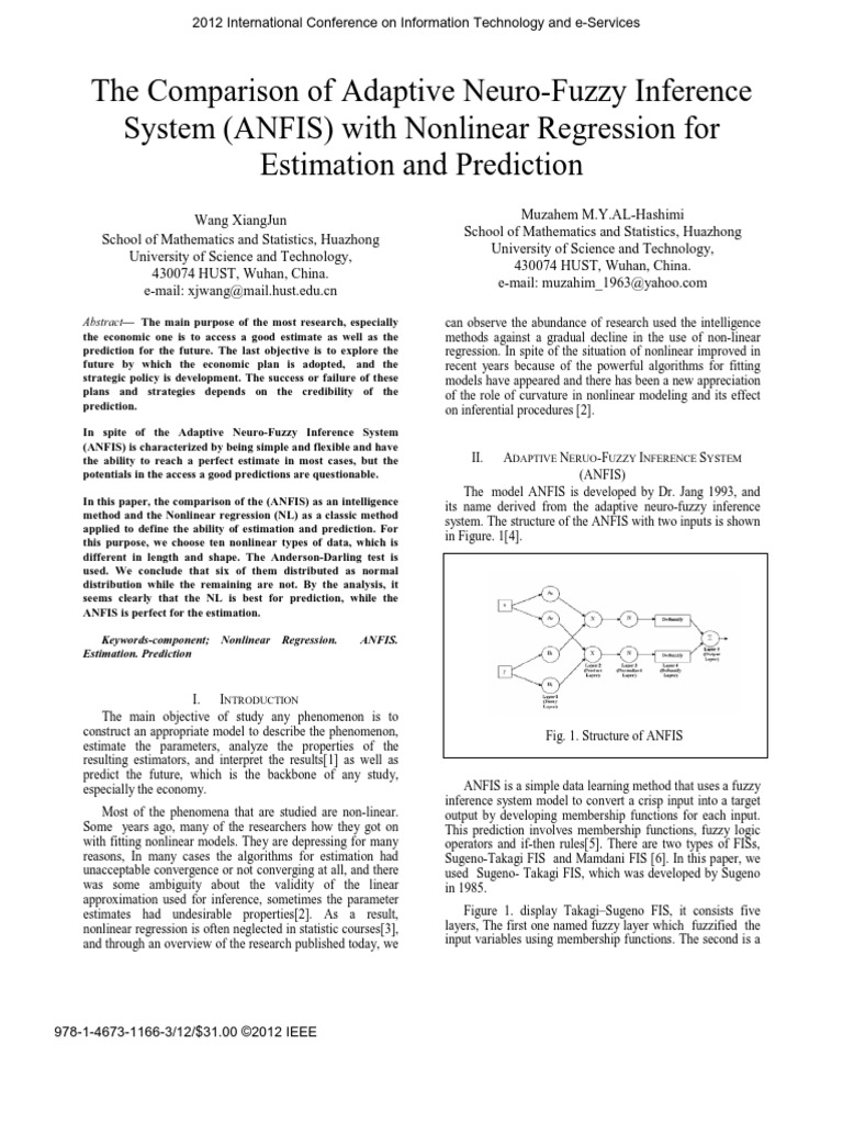 The Comparison of Adaptive Neuro-Fuzzy Inference System (ANFIS) With Nonlinear Regression For ...
