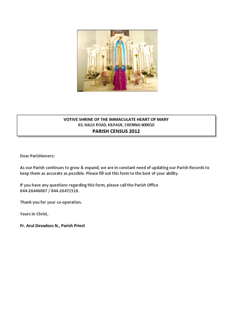 Votive Shrine Census Form | PDF | Confirmation | Eucharist