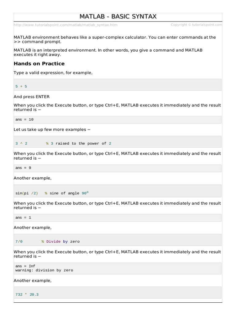 Matlab Syntax Pdf Pdf Matlab Matrix Mathematics