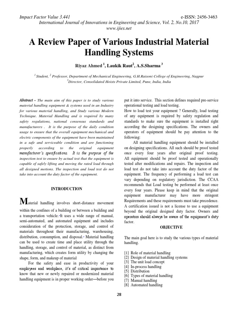 Evaluating Industrial Material Handling Systems | PDF | Industries ...