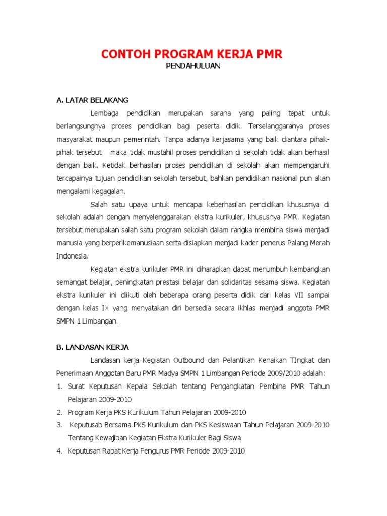 Program Kerja PMR SMPN 1 Limbangan | PDF