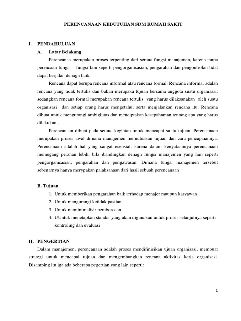 Perencanaan Kebutuhan SDM Rumah Sakit | PDF