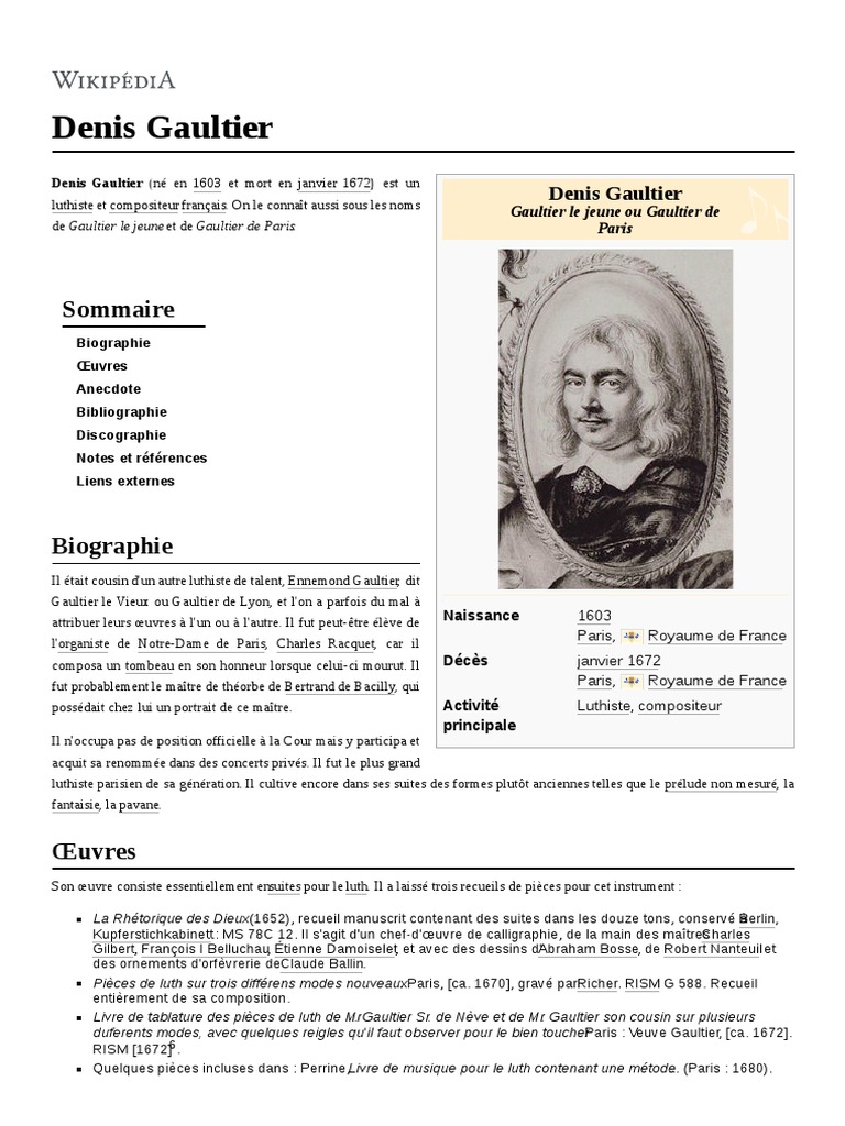 Denis Gaultier | PDF | Musique baroque | Personnes
