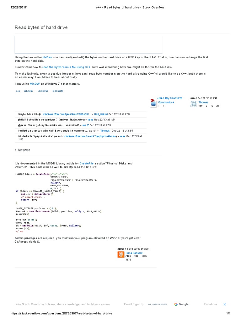 Read Hard Drive Bytes C | PDF | Hard Disk Drive | Computer Hardware