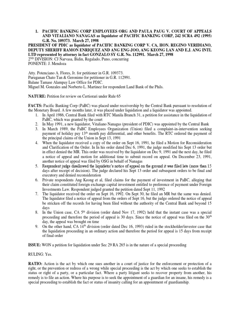 Special Proceeding Case Digest | PDF | Burden Of Proof (Law) | Liquidation