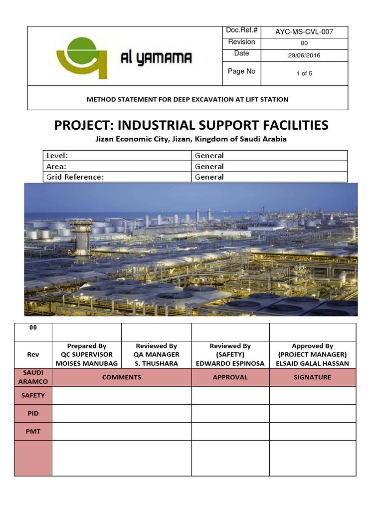 Method Statement for Deep Excavations at Lift Station | Excavation ...