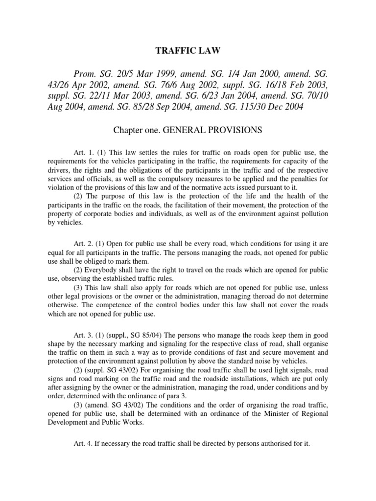 Chapter One. General Provisions: Traffic Law | PDF | Traffic | Traffic ...
