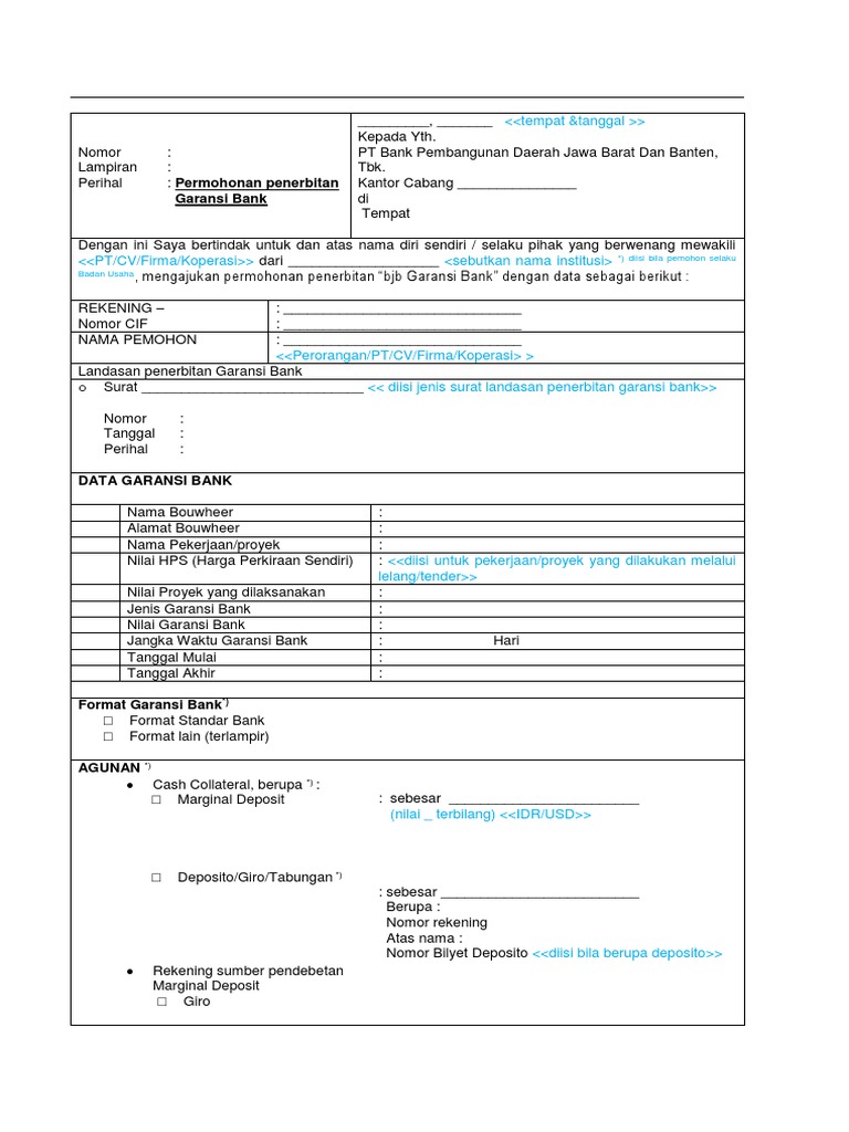 Formulir Permohonan Garansi Bank | PDF