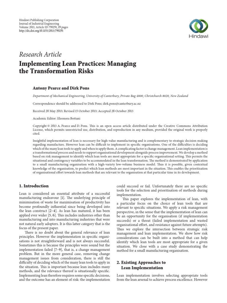 Research Article: Implementing Lean Practices: Managing The ...