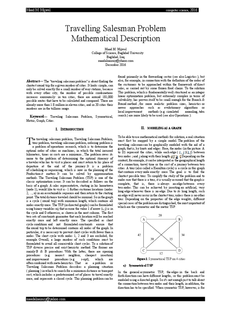 Travelling Salesman Problem Mathematical Description | PDF ...