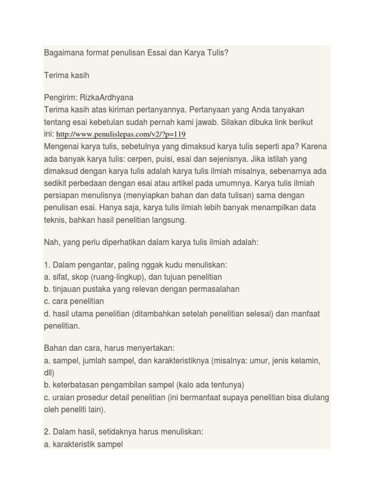 Bagaimana Format Penulisan Essai Dan Karya Tulis | PDF
