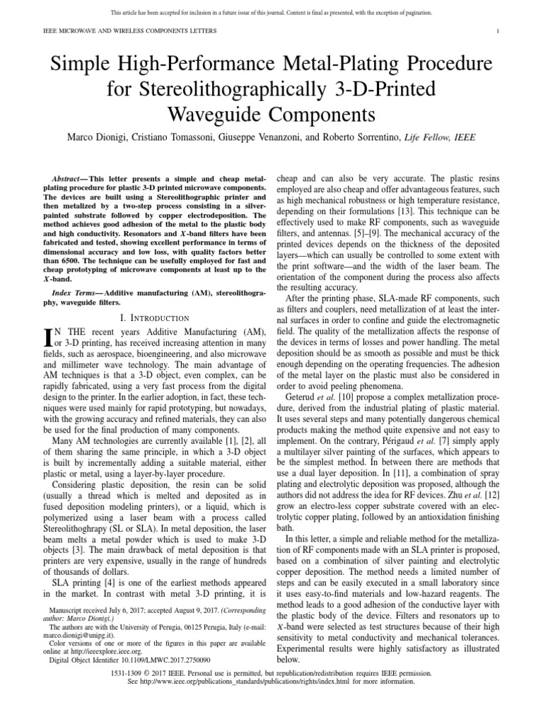 Simple High-Performance Metal-Plating Procedure | PDF | 3 D Printing ...