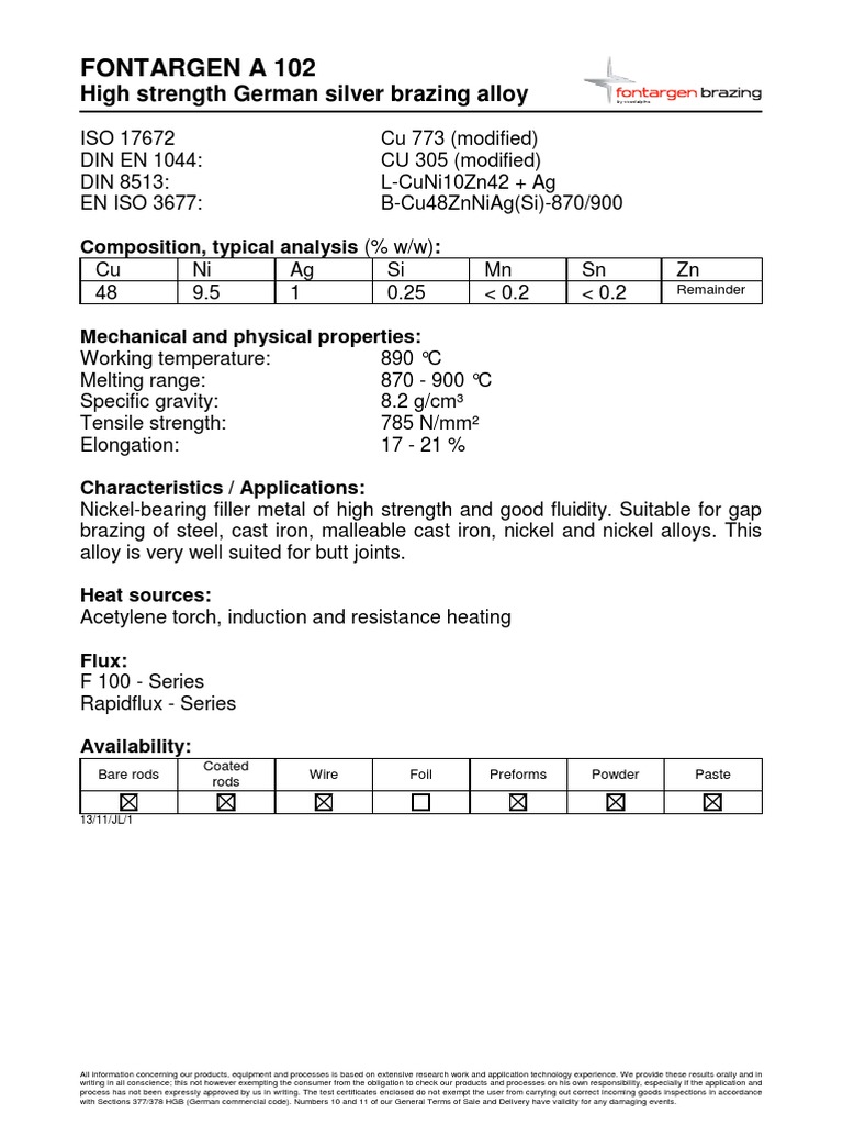 Fontargen A 102: High Strength German Silver Brazing Alloy | PDF