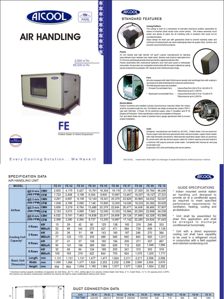 AICOOL FE Series Air Handling Units | PDF | Air Conditioning | Hvac