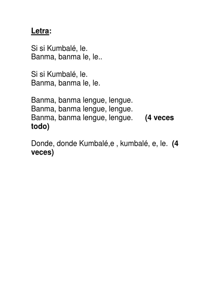 Letra de "Si Si Kumbalé" | PDF