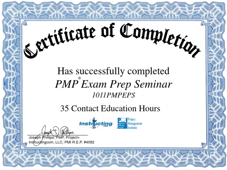 PMP Exam Prep Seminar Completion Certificate | PDF