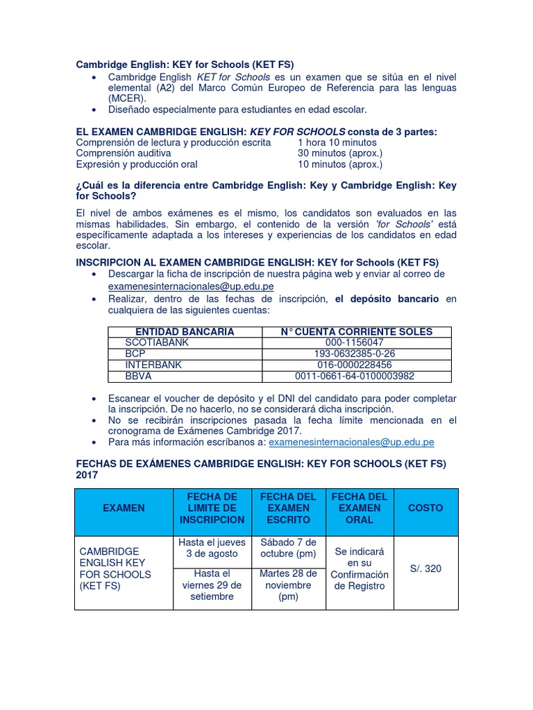 Cambridge English KEY For Schools | PDF