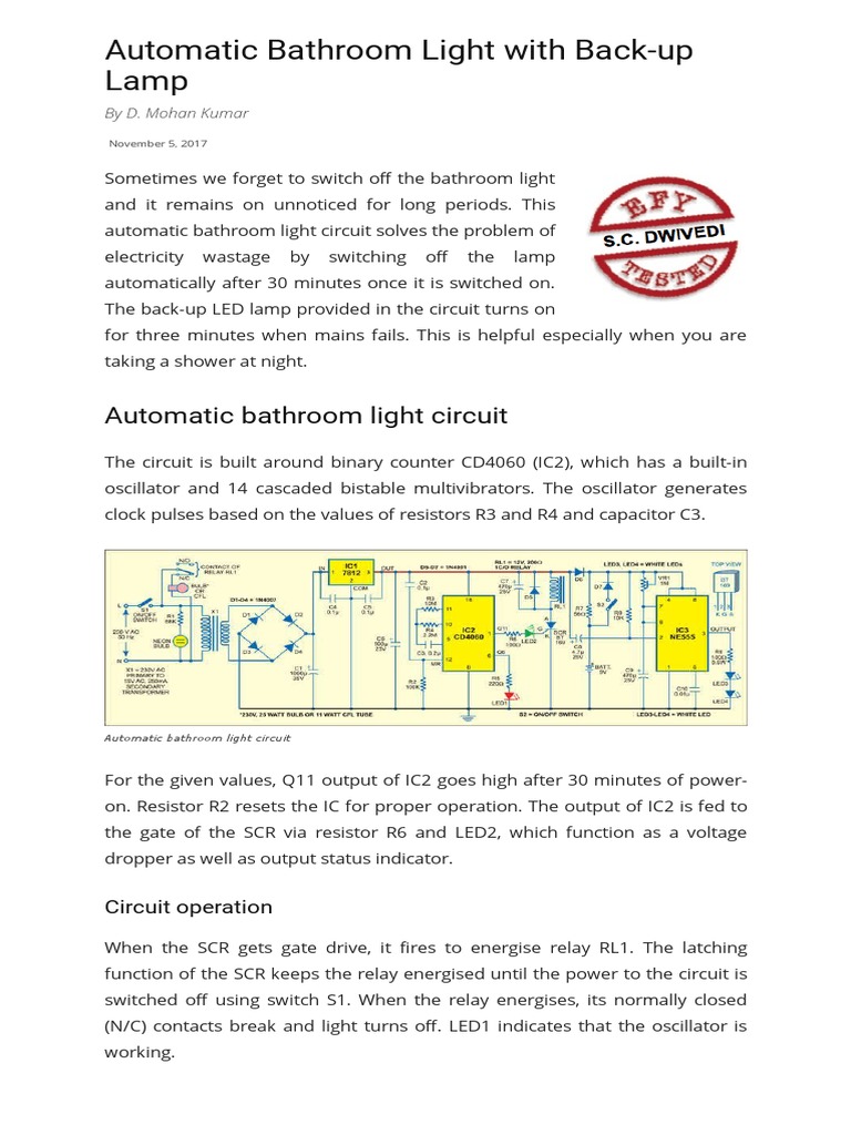 Automatic Bathroom Light With Back-Up Lamp - Full Project Available | PDF | Electronic Circuits ...