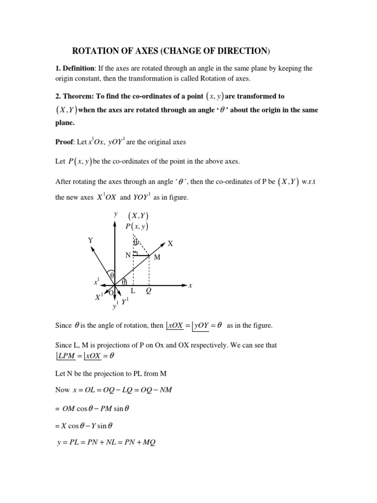 Rotation of Axes | Trigonometric Functions | Coordinate System