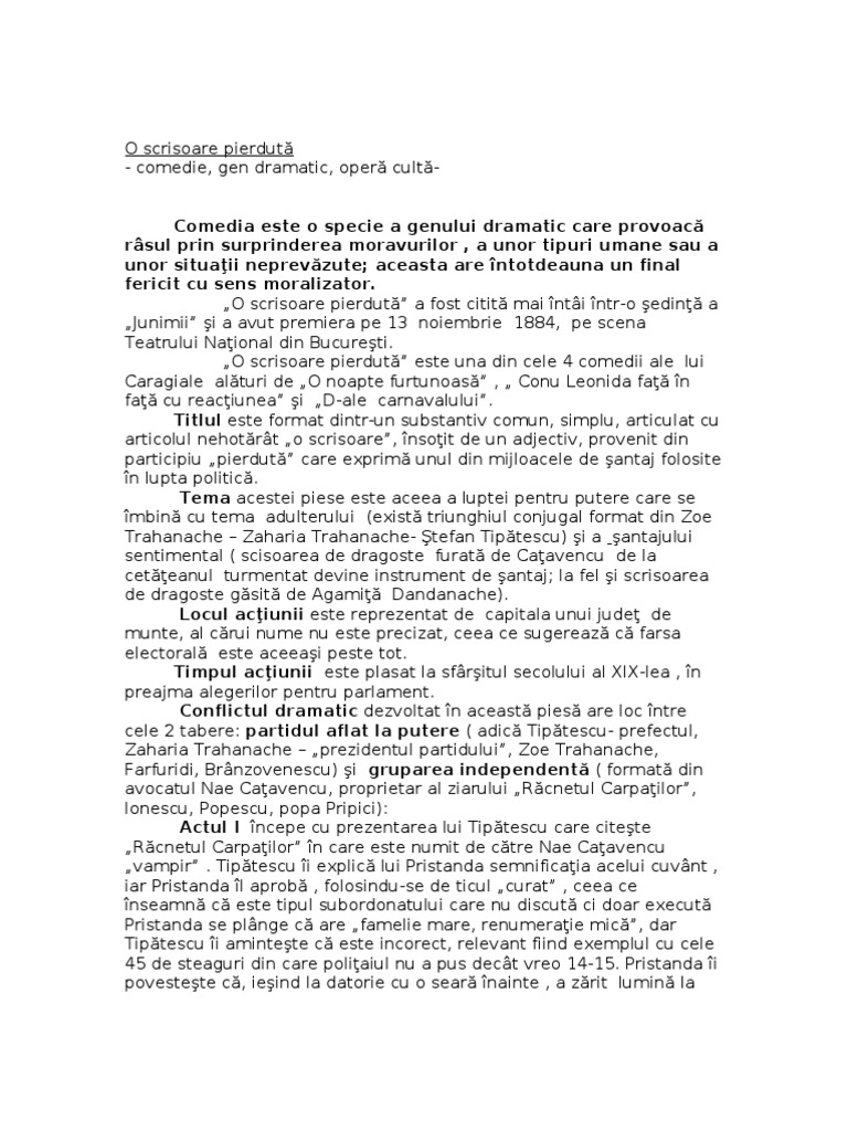 O Scrisoare Pierduta - Demonstratie Extremlym | PDF