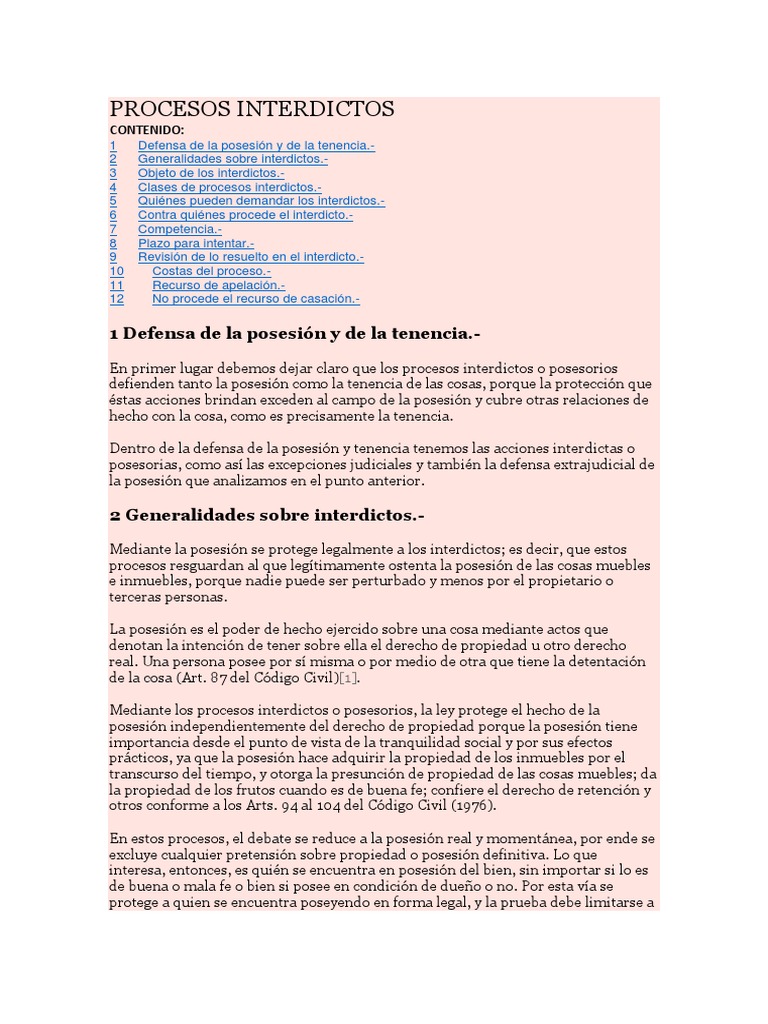 Procesos Interdictos | PDF | Posesión (Ley) | Apelación