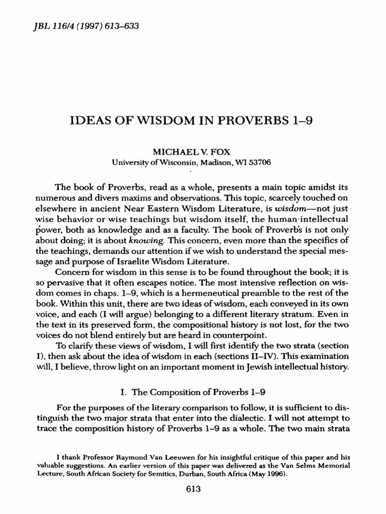 Ideas of Wisdom in Proverbs 1-9. JBL 11 | PDF | Book Of Proverbs ...