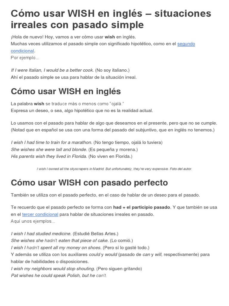 Uso de "wish" en inglés: Guía práctica | PDF