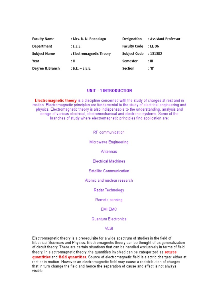 Unit I Introduction | PDF | Euclidean Vector | Divergence