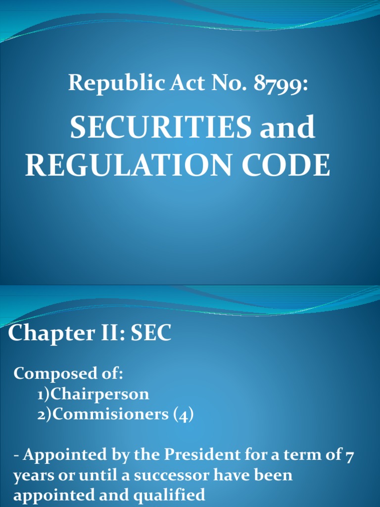 RA 8799 Securities and Regulation Code | Download Free PDF | Securities ...