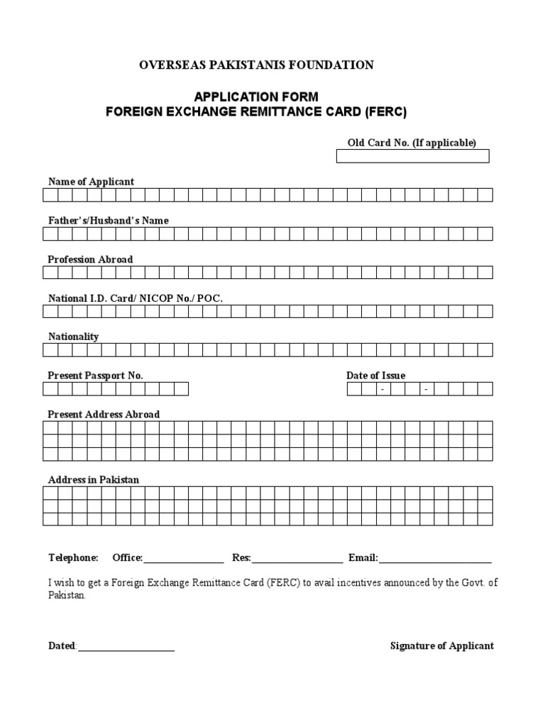 Applying for a Foreign Exchange Remittance Card: An Application Form ...