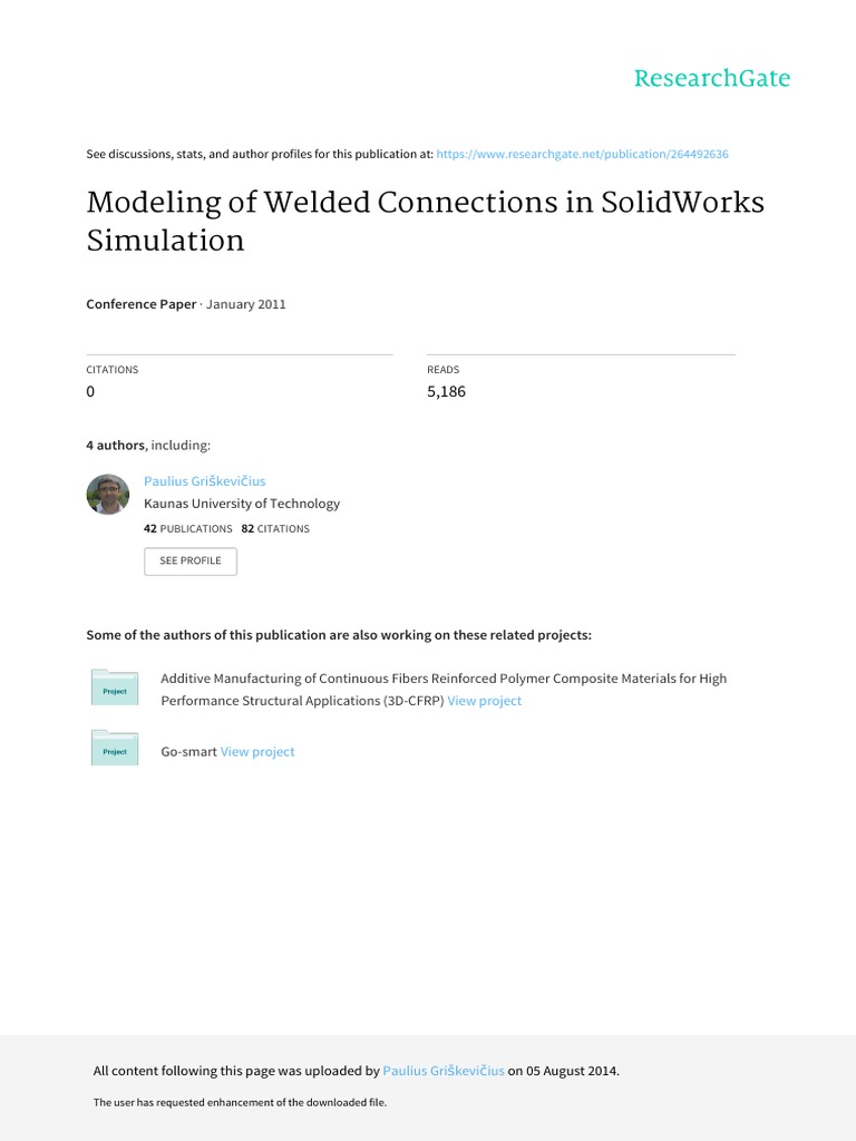 Modeling of Welded Connections in Solidworks Simulation: January 2011 | PDF | Finite Element ...