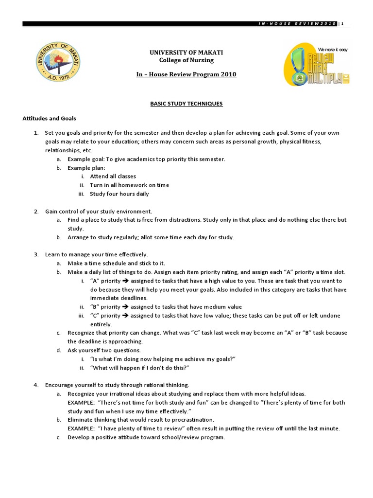 University of Makati College of Nursing in - House Review Program 2010 ...