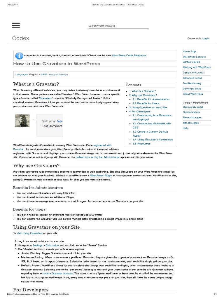 How To Use Gravatars in WordPress WordPress Codex | PDF | Word Press | World Wide Web