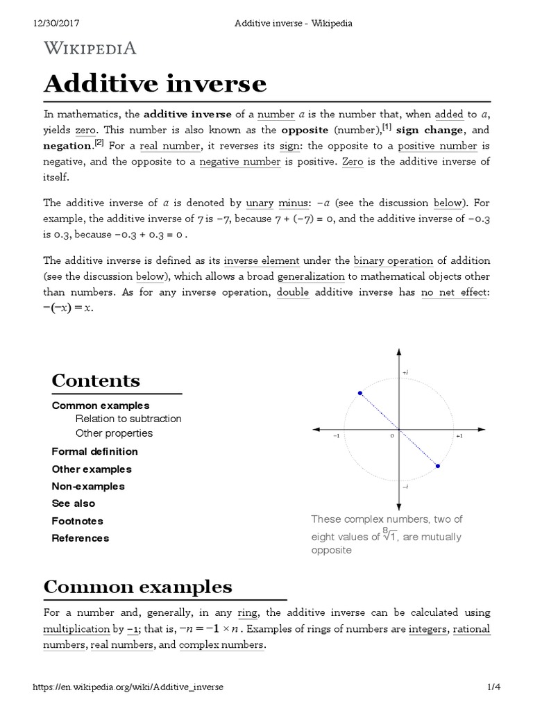 Additive Inverse Definition