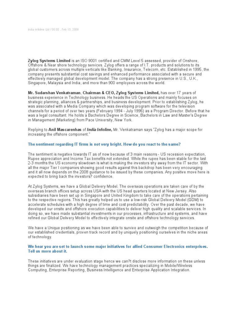 Zylog Systems Limited Is An ISO 9001 Certified and CMM Level 5 Assessed ...