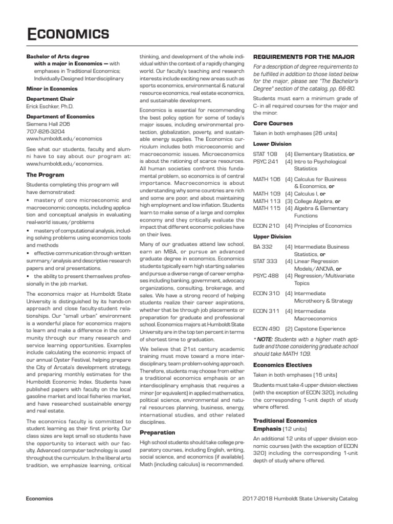 Economics: Requirements For The Major | PDF | Interdisciplinarity ...