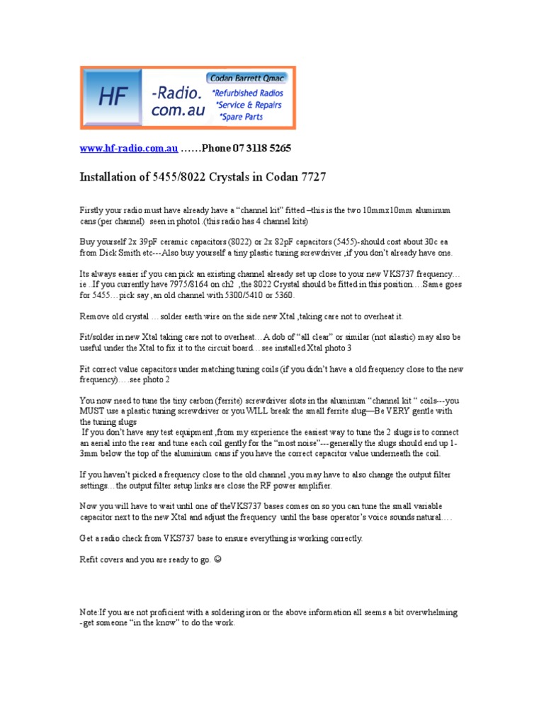 Codan 7727 Crystal Install | PDF