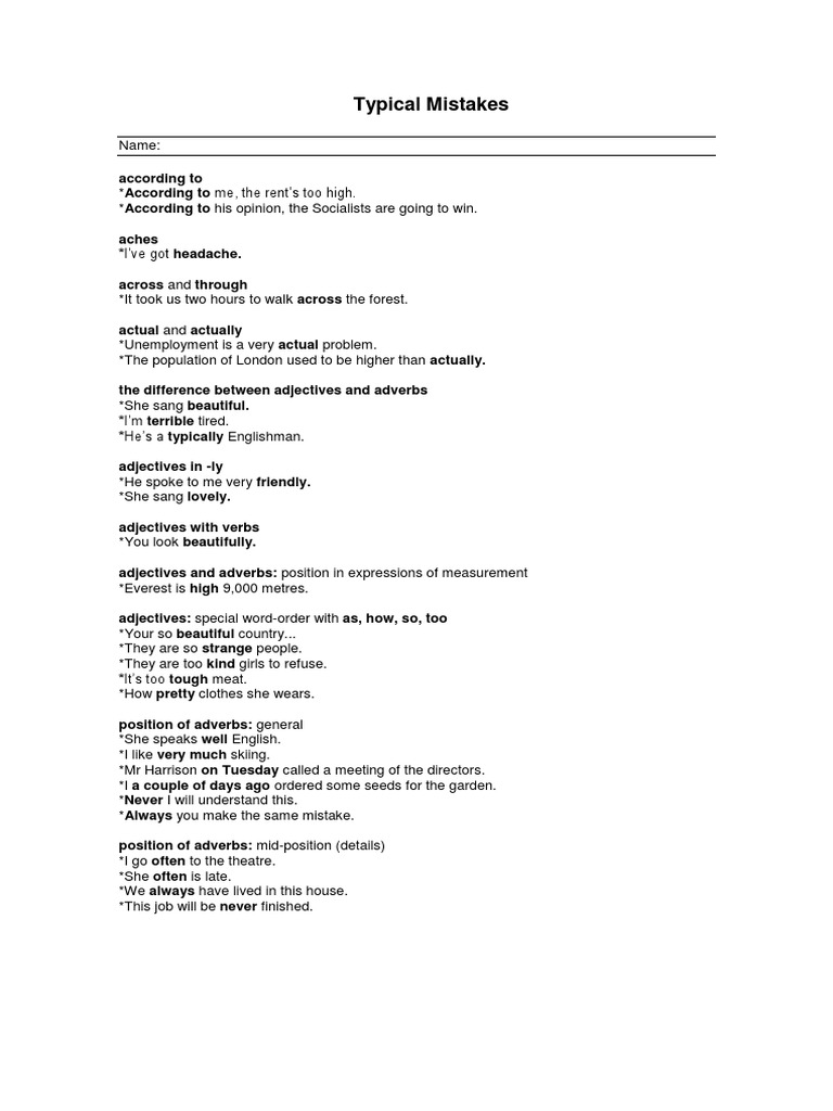 Common Grammar and Usage Mistakes | PDF | Verb | Adverb