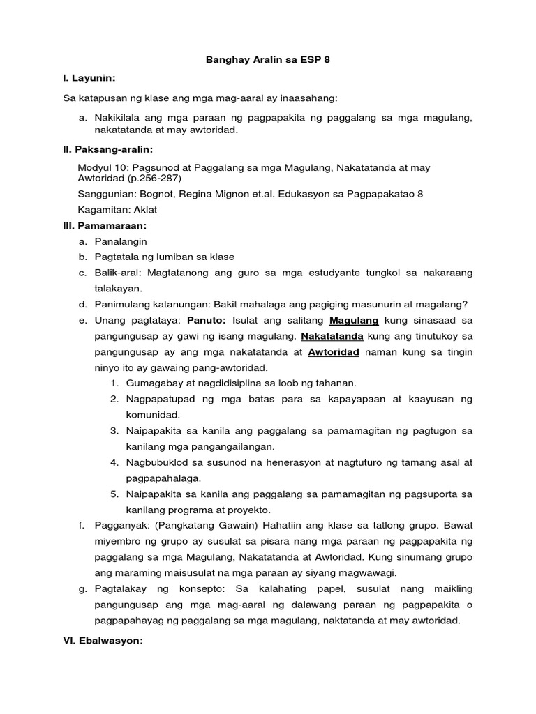 Lesson Plan ESP 8 Module 10 | PDF