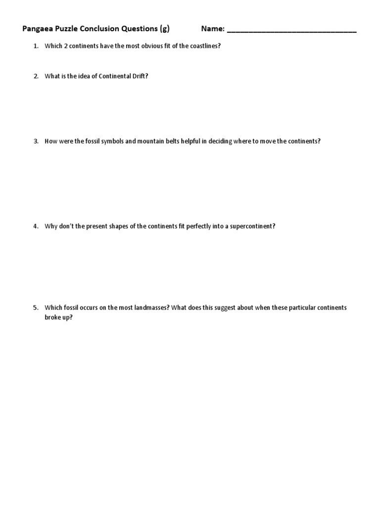Pangaea Puzzle Questions | PDF | Continent | Geology