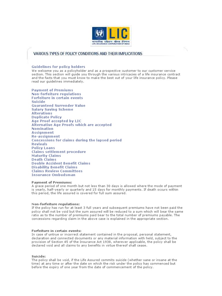LIC Policy Guidelines 2012 | Assignment (Law) | Insurance